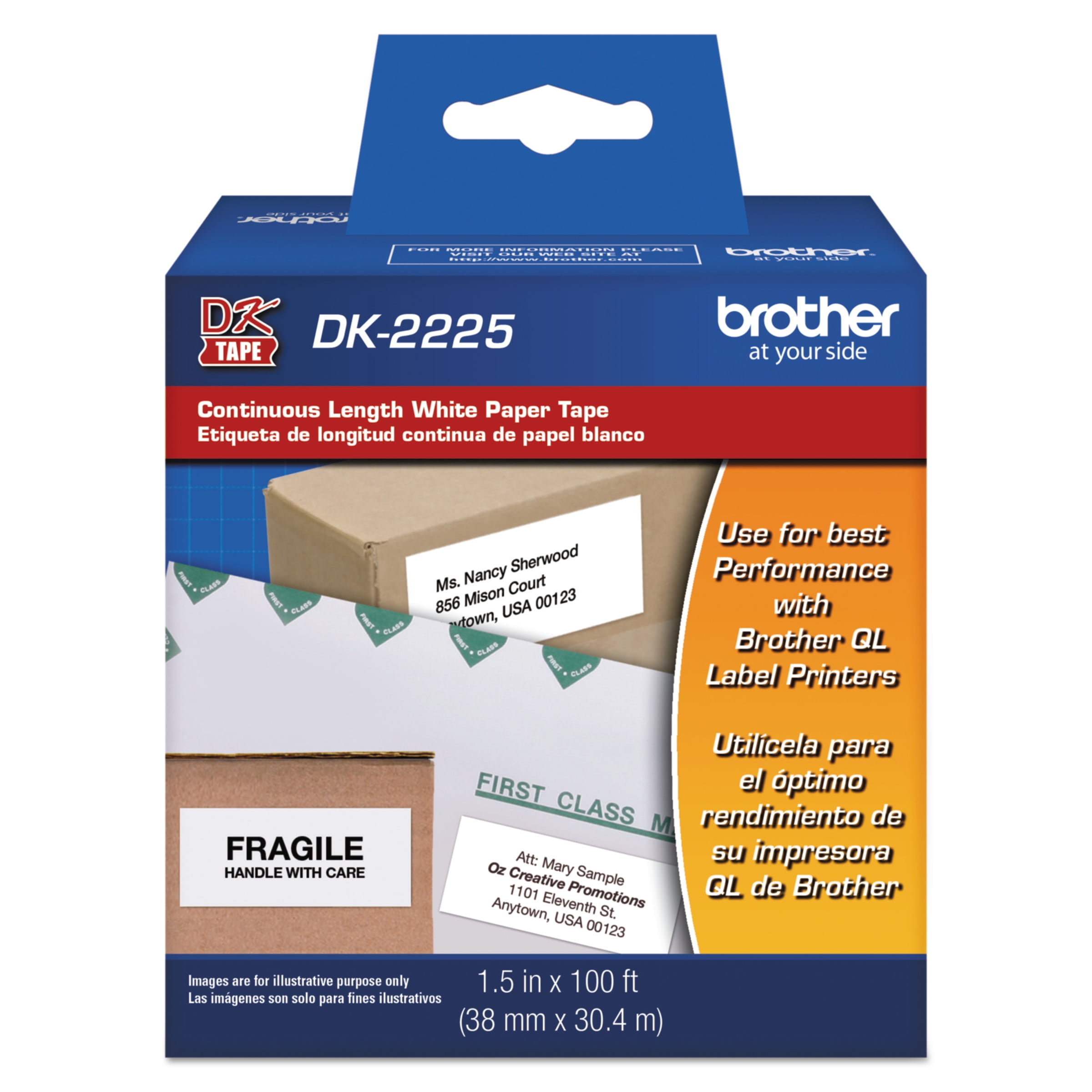 Brother Continuous Paper Label Tape, 1-1/2" x 100 ft, Black/White ...