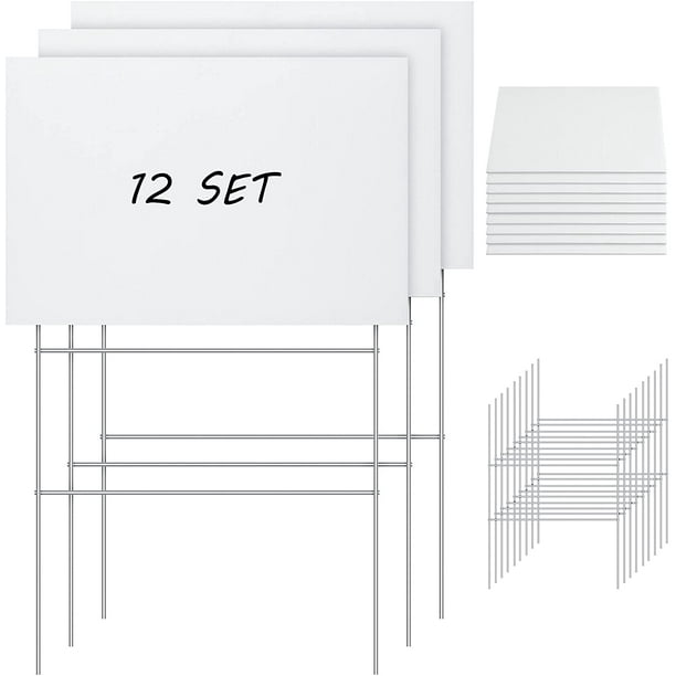 24 Pieces Blank Yard Signs with H-Stakes 12 x 8 Inches Plastic Blank ...