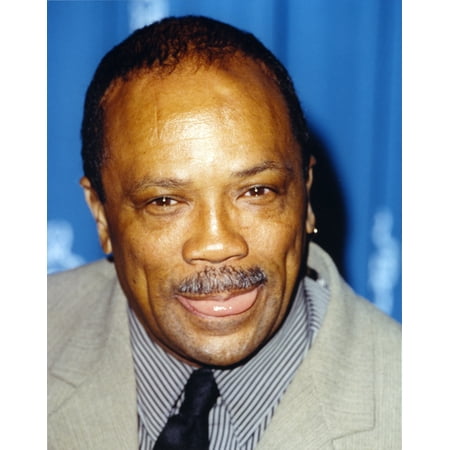 Quincy Jones smiling in Close Up Portrait wearing Gray Formal Suit ...