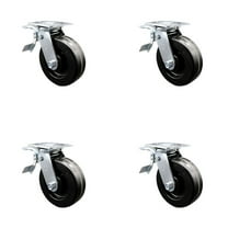 6 Inch Phenolic Caster Set with Roller Bearings and Total Lock Brakes ...