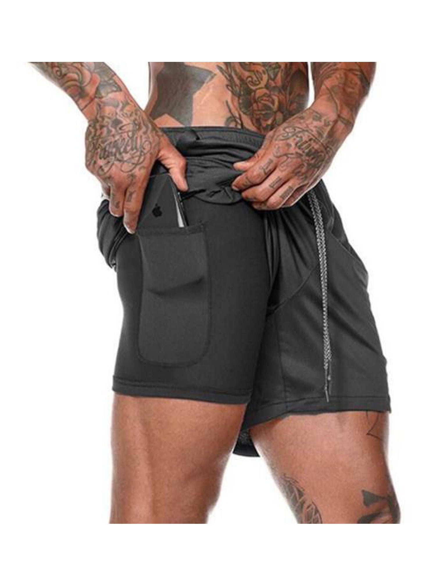Inevnen Mens 2 In 1 Running Shorts Quick Dry Athletic Shorts With Liner