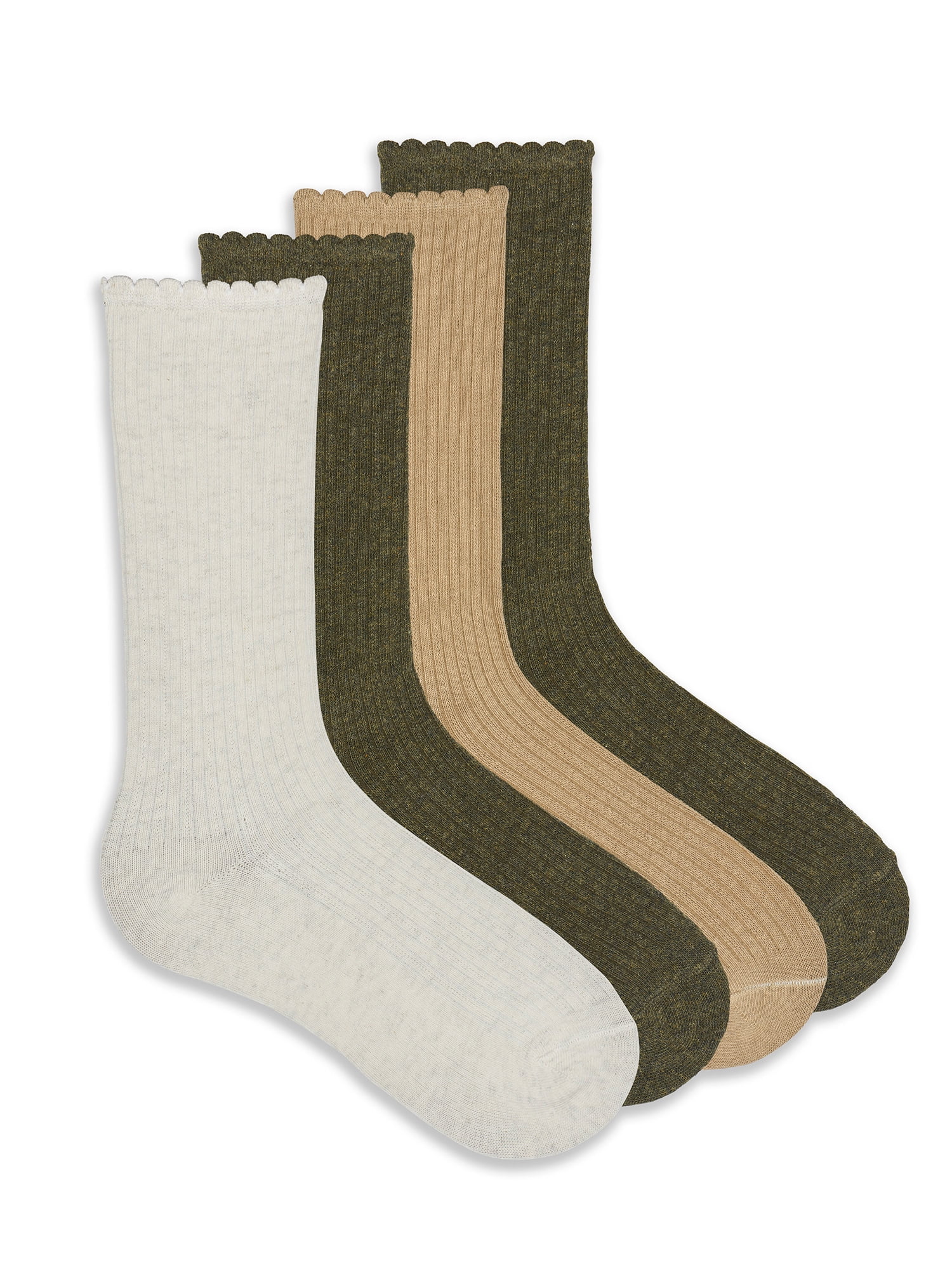 No Nonsense Women's Scallop Pointelle Crew Sock, 4 Pack - Walmart.com