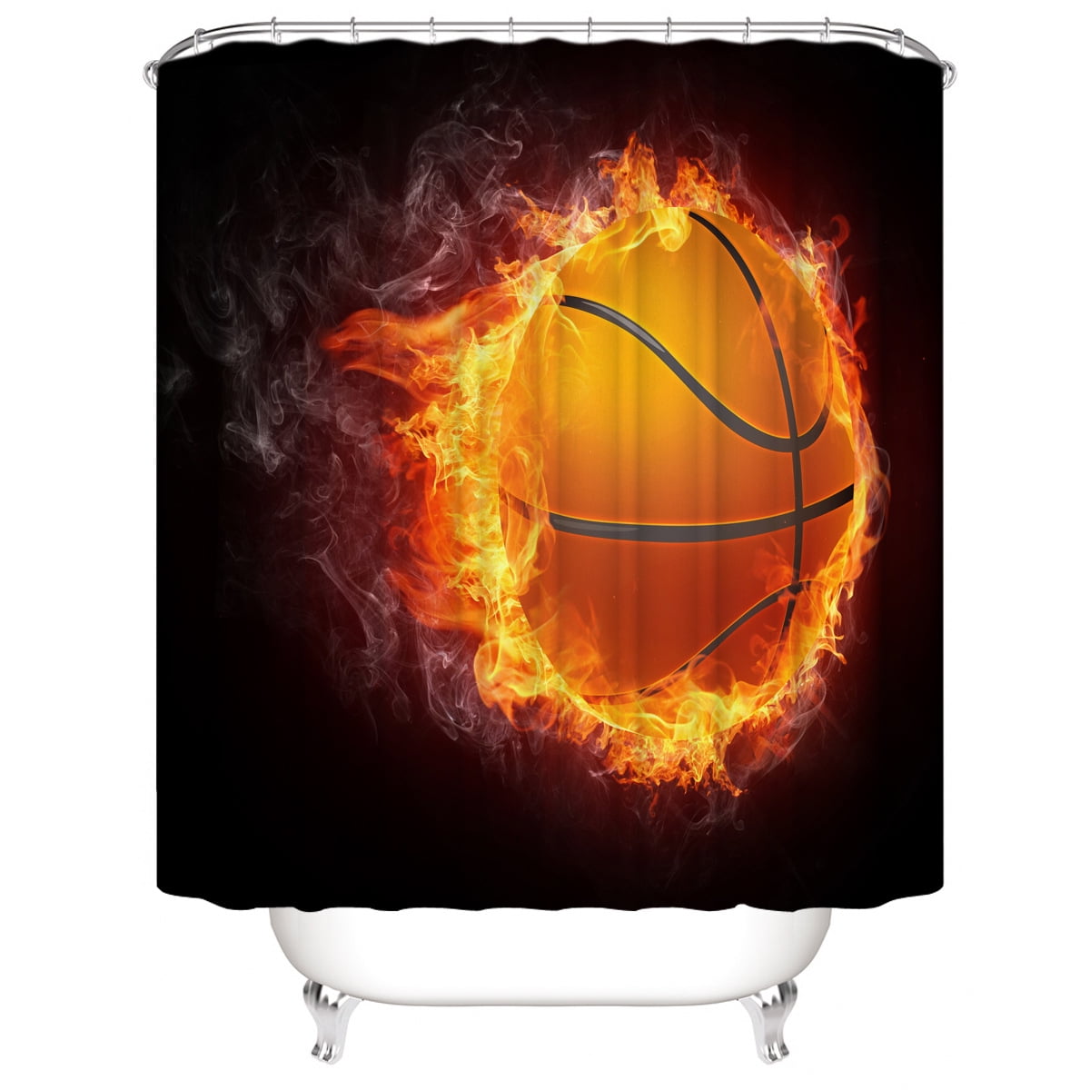 Basketball On Fire Shower Curtain Set, Abstract Modern Shower Curtain ...