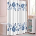 Blue Roses Shower Curtain Set with Hooks, Botanical Floral Leaf Vintage ...