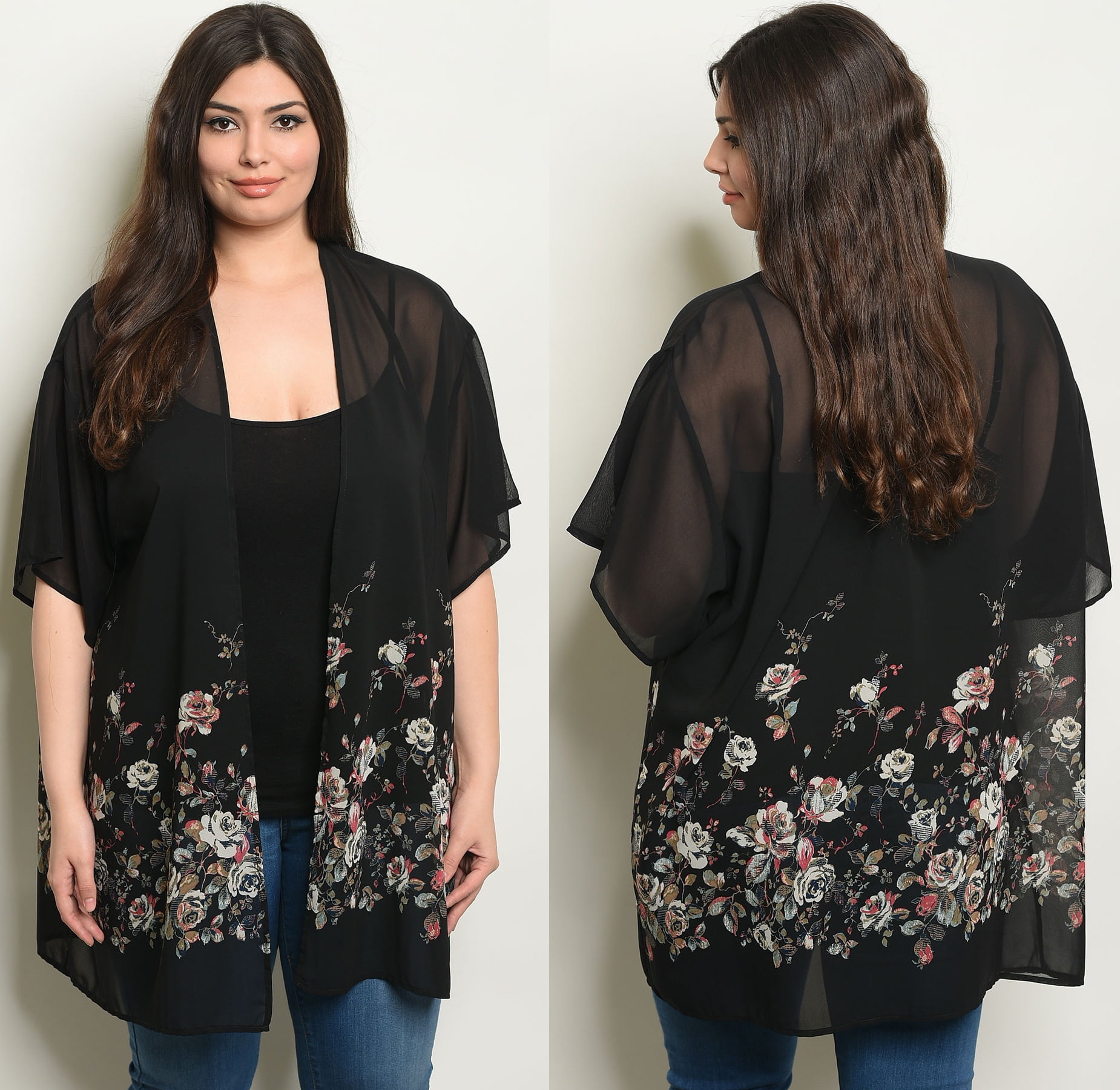JED FASHION Women's Plus Size Floral Chiffon Cardigan Top - Walmart.com