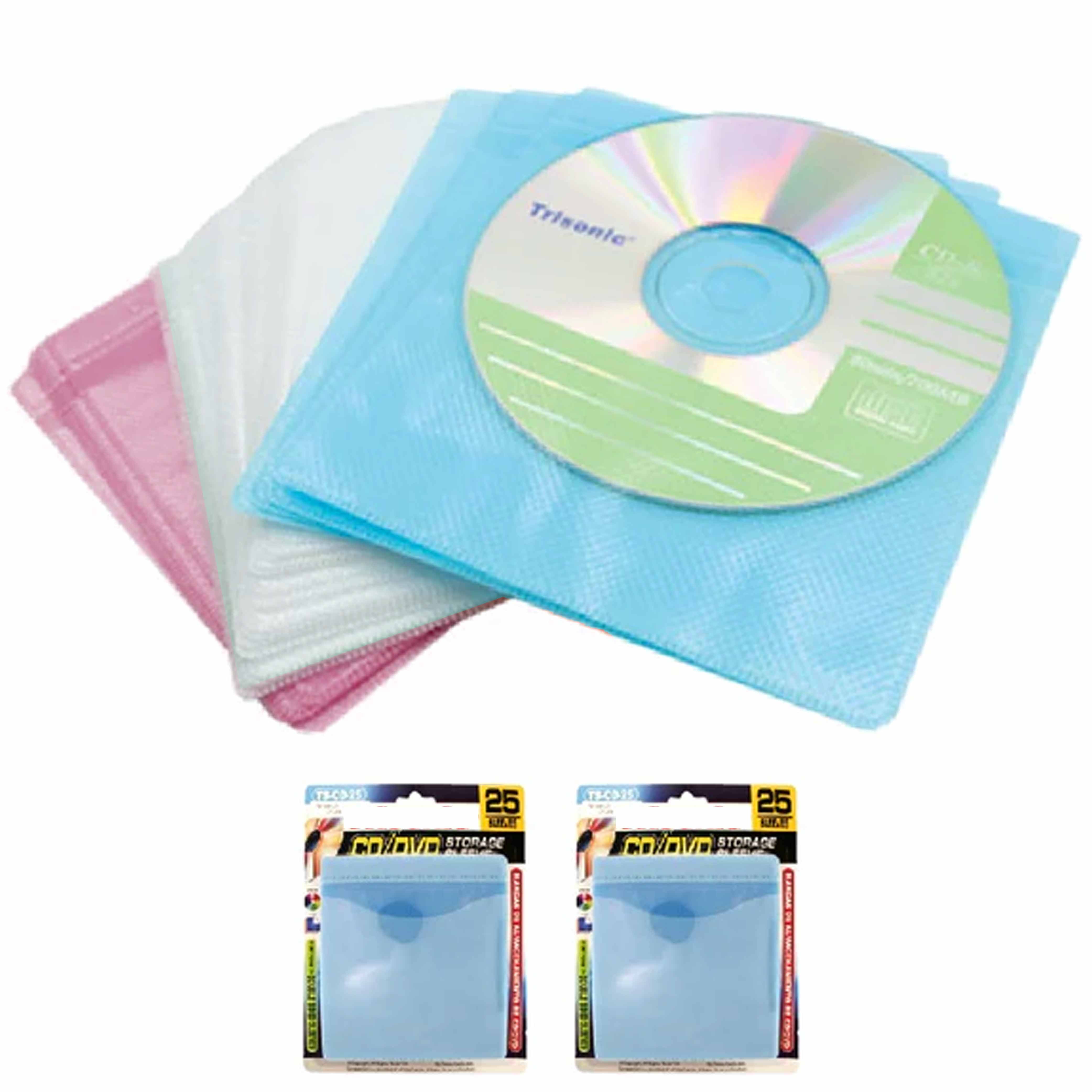 50 Double Sided Plastic CD DVD Sleeves Clear Window Disc Envelopes ...