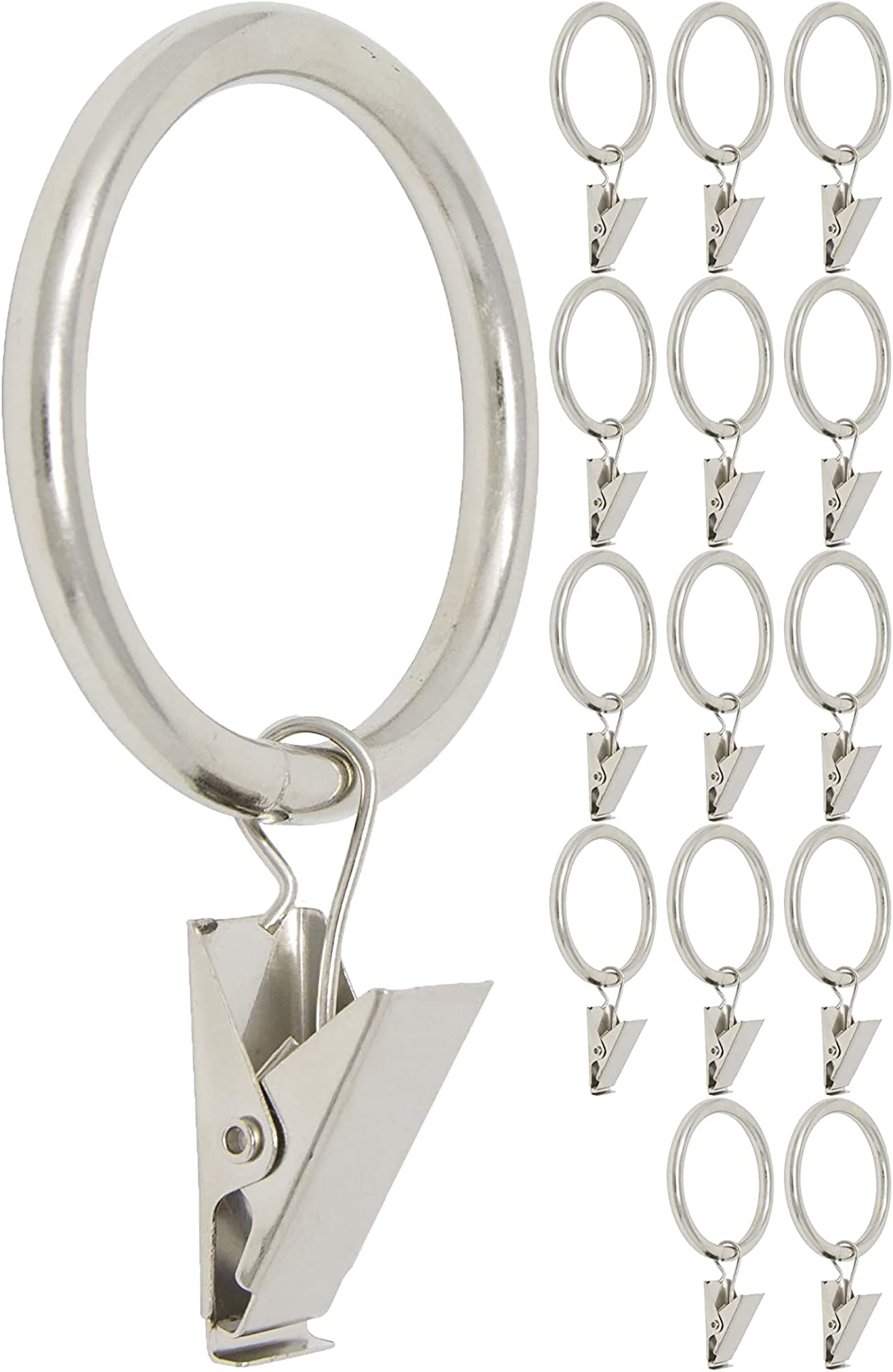 Meriville Satin Nickel Curtain Rings with Clip, 1.5-Inch Diameter, Fits ...
