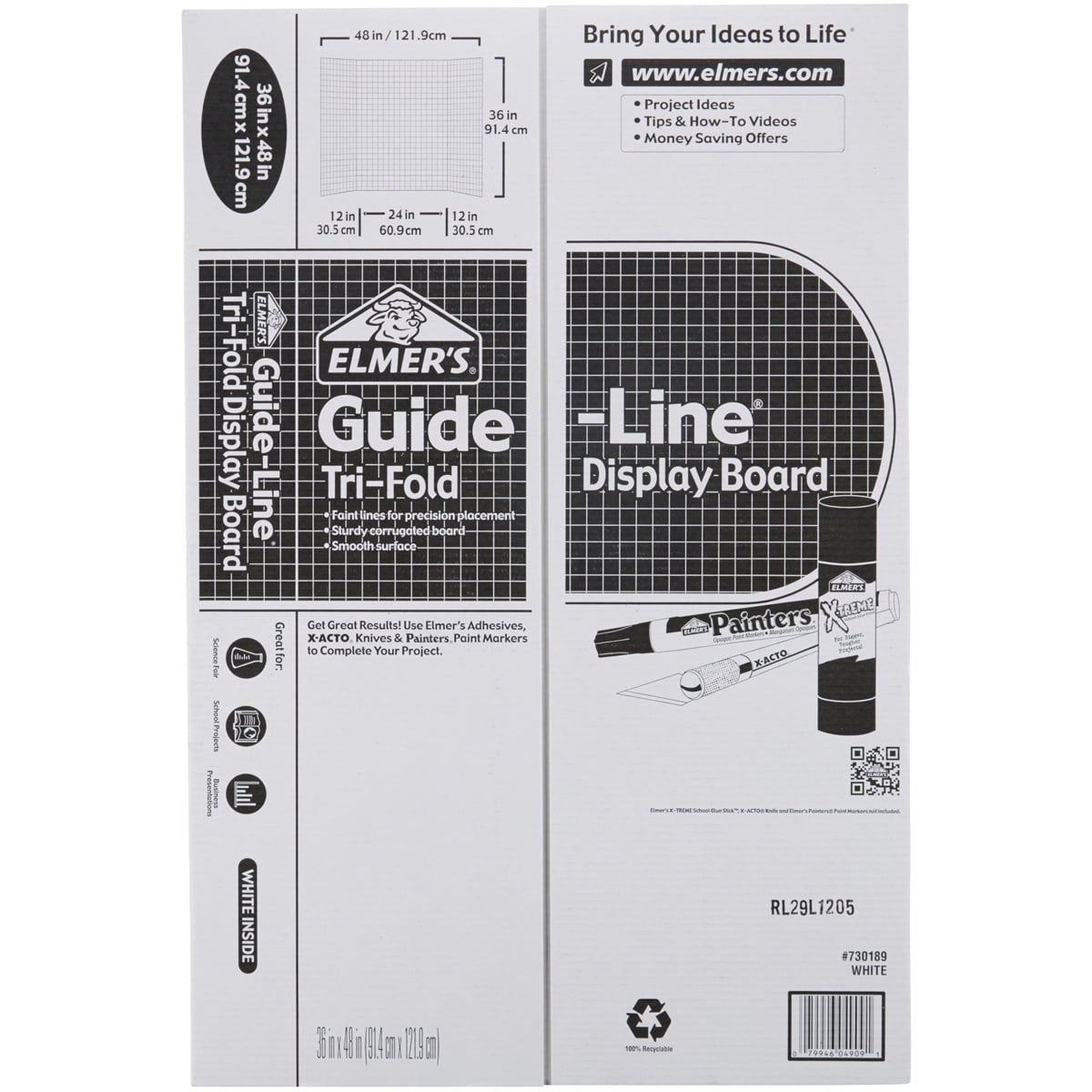 Elmer's Tri-Board Self-Standing Project Display Board 36"X48-White W ...