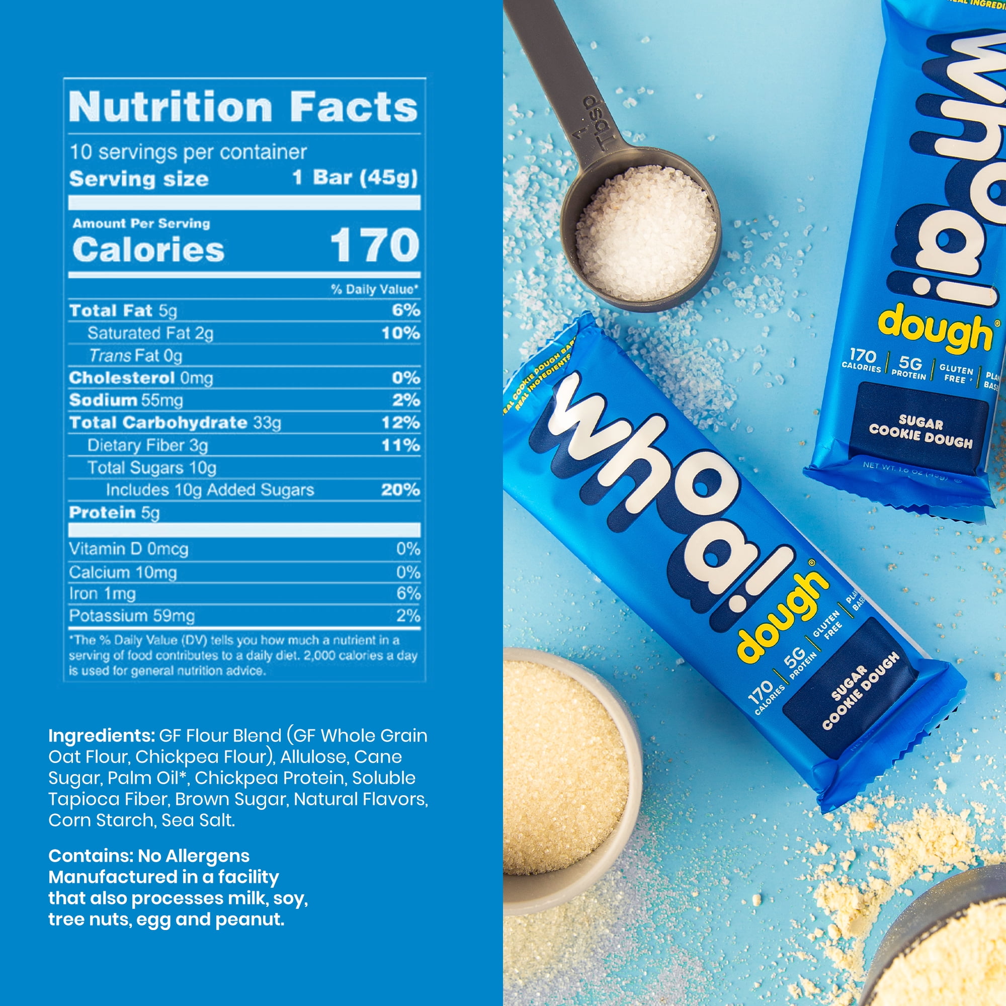 WHOA DOUGH Edible Cookie Dough Bars Sugar 10 Bars, Plant Based, Gluten ...
