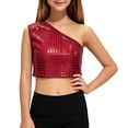 Byoo Teen Girls Sequin One Shoulder Crop Top Casual Sleeveless Party ...