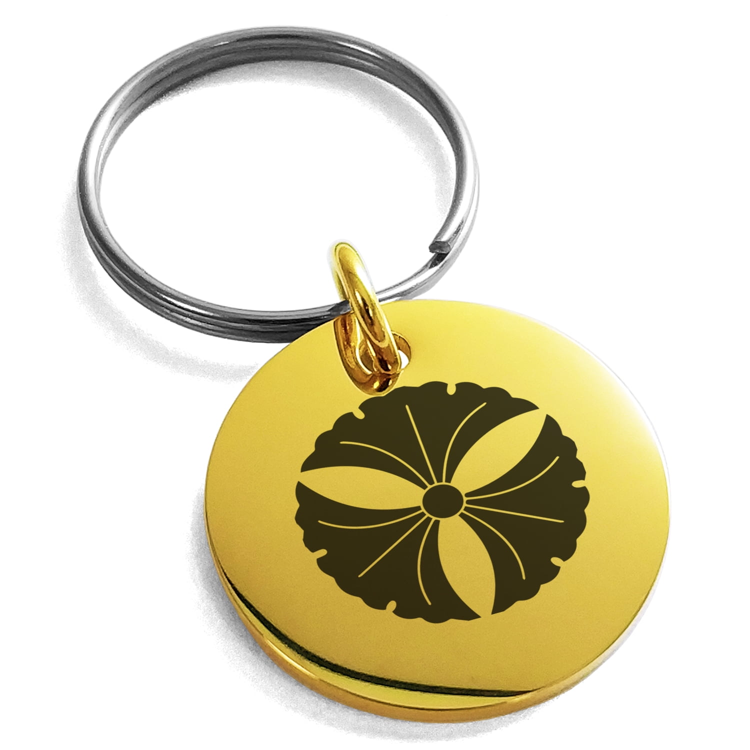 Stainless Steel Tree Ginkgo Leaves Kamon Crest Engraved Small Medallion ...