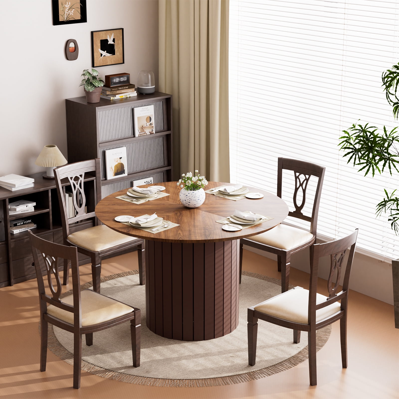 VERDALAY Mesa de comedor redonda con espacio de almacenamiento Mesa de ...