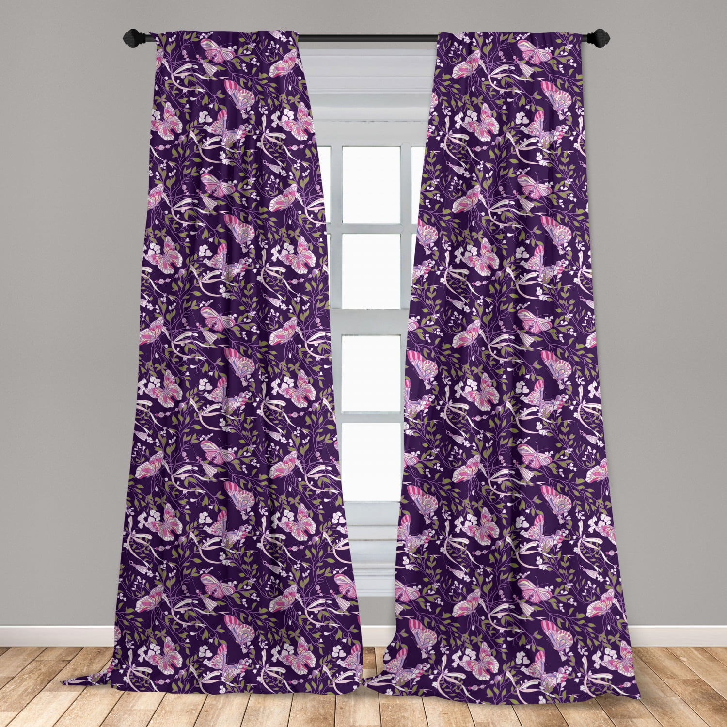 Spring Curtains 2 Panels Set, Nature Themed Image with Abstract ...
