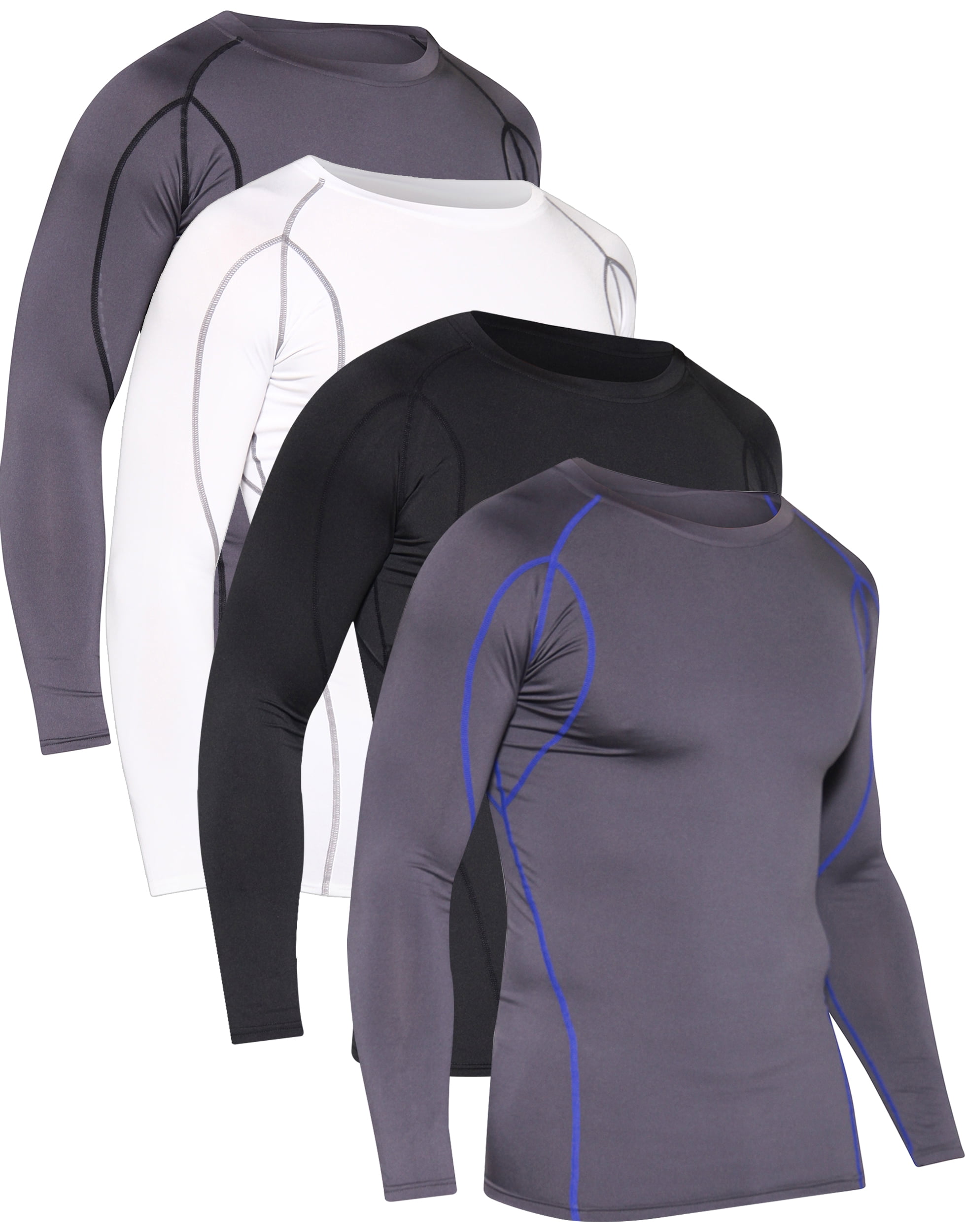 4 Pack: Men's Compression Top Long Sleeve Shirt Base Layer Active ...