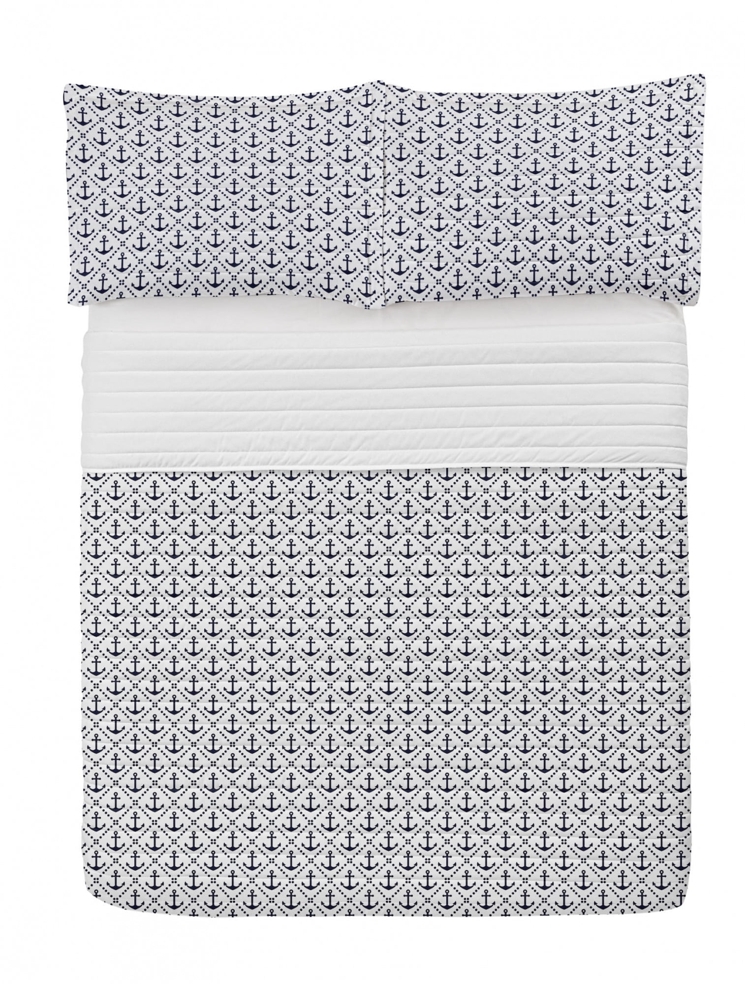 Geometric Microfiber Bedspread Set, Dotted Frames Anchors Pattern ...
