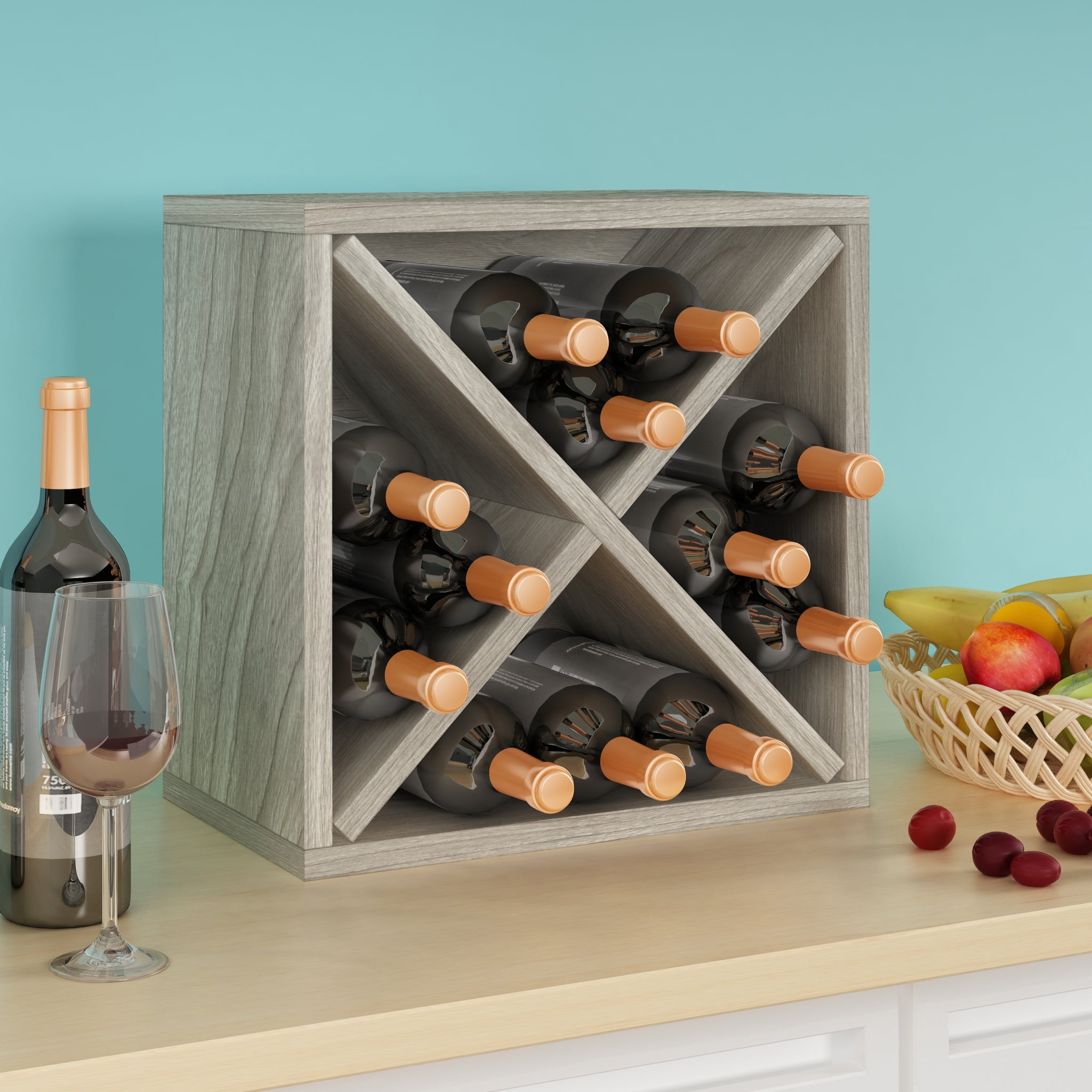 WAY BASICS Wine Rack Cube Stackable Bar Shelf - 12 Bottle Red Wine ...