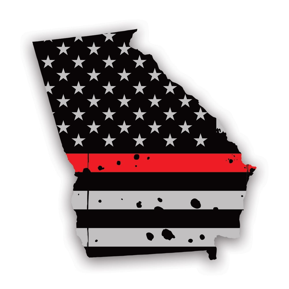 Distressed Georgia State Shaped Subdued US Flag Thin Red Line Sticker ...