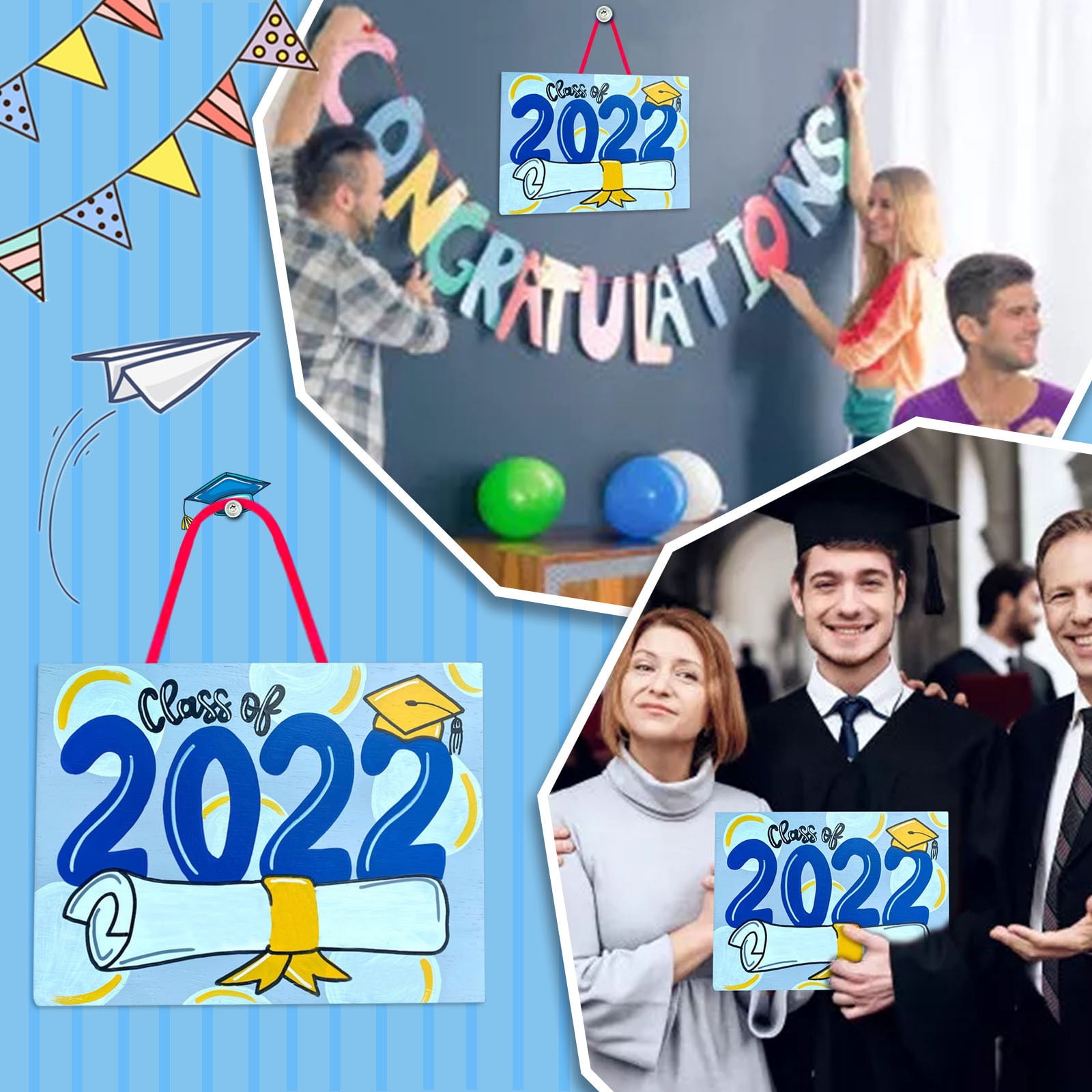 OAVQHLG3B 2022 New Graduation Season Square Graduation Wooden Pendant ...