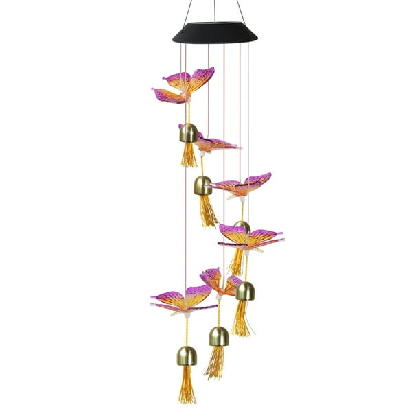 Solar Wind Chime Lamp Particle Ball Painted Butterflies Bells Outdoor ...