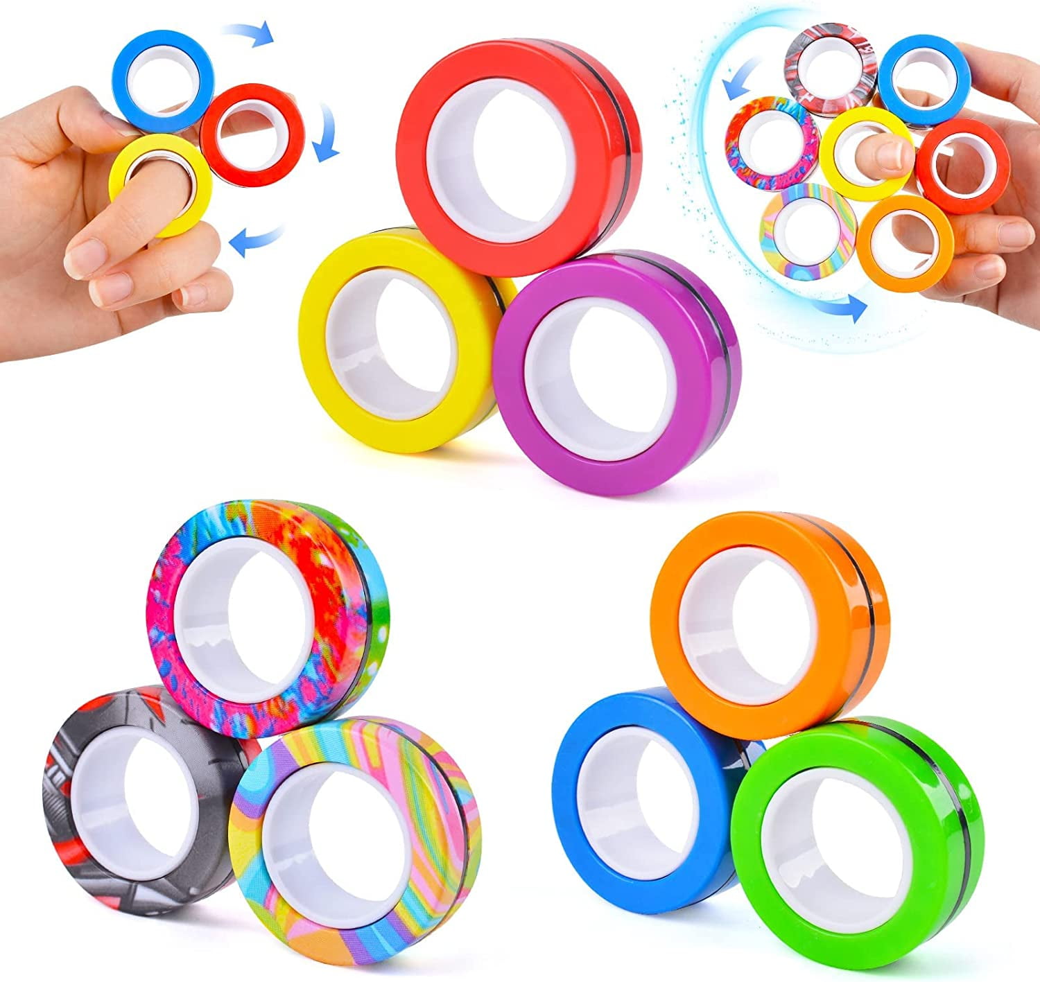 Magnetic Rings Fidget Toy Set,Newest Colorful Finger Rings Toy,Stress ...
