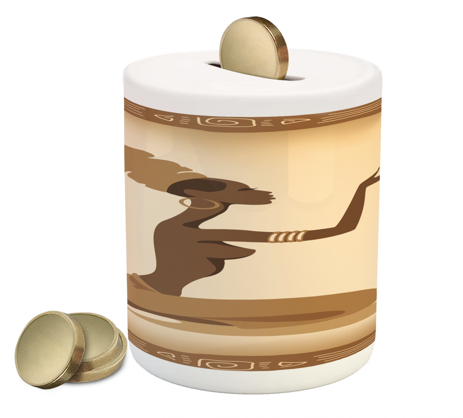 African Piggy Bank, Folk Art Element Frame Native Lady Hand Gesture ...