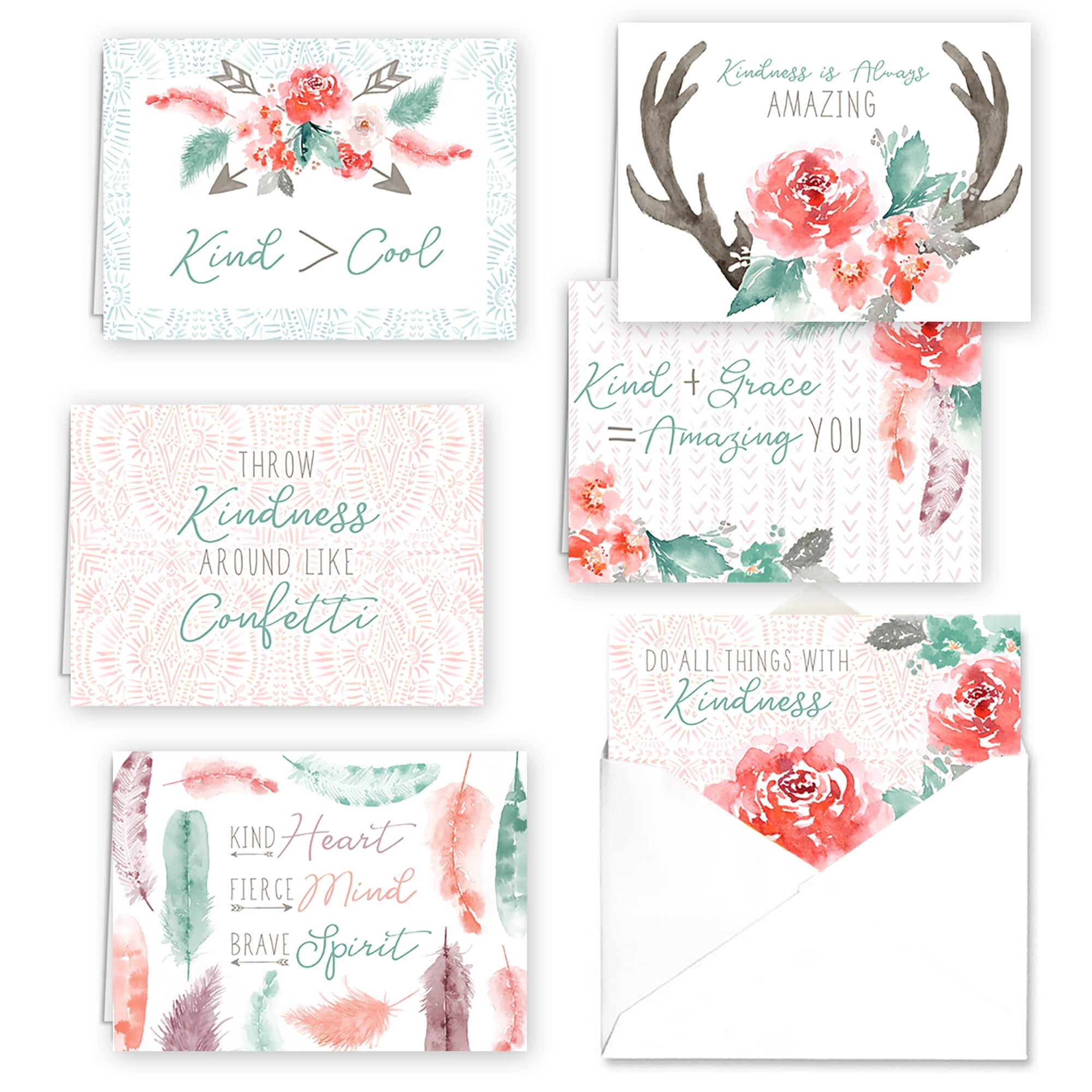 Boho Floral Kindness Note Card Assortment - set of 36 - Walmart.com