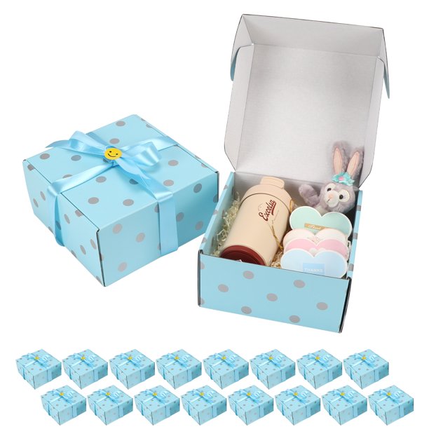 PHAREGE 18 Pack 8x8x4 Shipping Boxes-Silver Dots on Blue Background ...