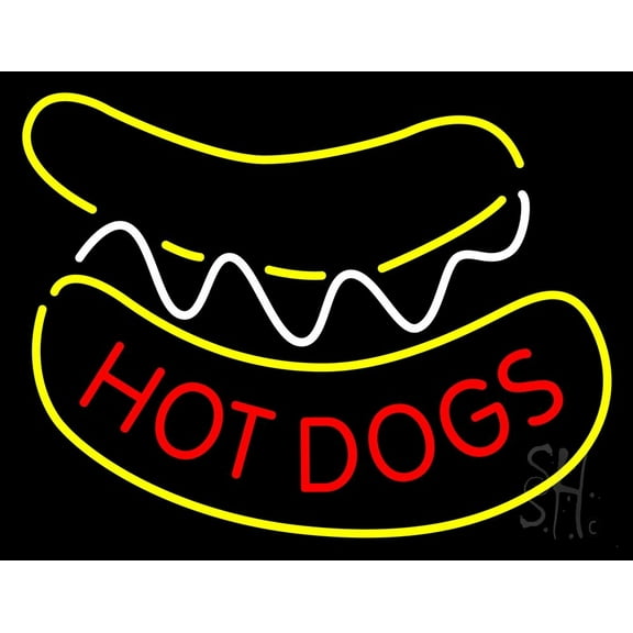 Hot Dog King Circle LED Neon Sign 26 x 26 - inches, Black Square Cut ...