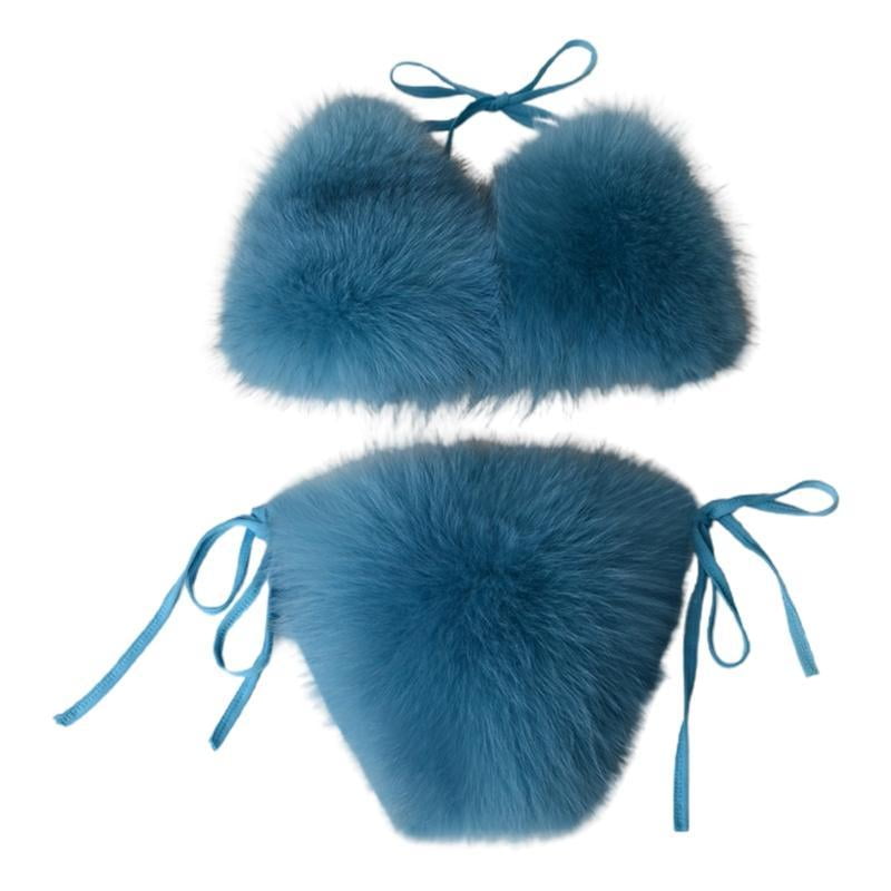JZROCKER Women Sexy 2pcs Faux Fur Bikini Set Halter Triangle Bralette ...