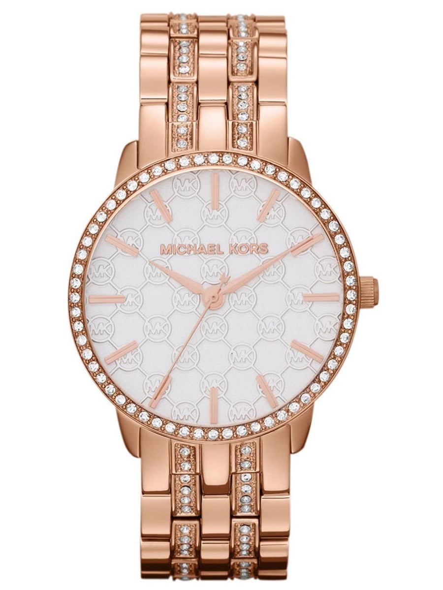 Michael Kors Women's MK3183 Nini MK Logo White Dial Rose Gold Steel ...