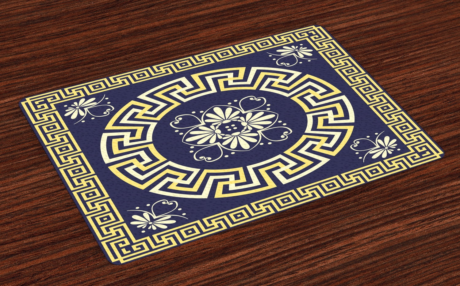 Greek Key Placemats Set of 4 Meander with Spring Inspired Floral Detail ...