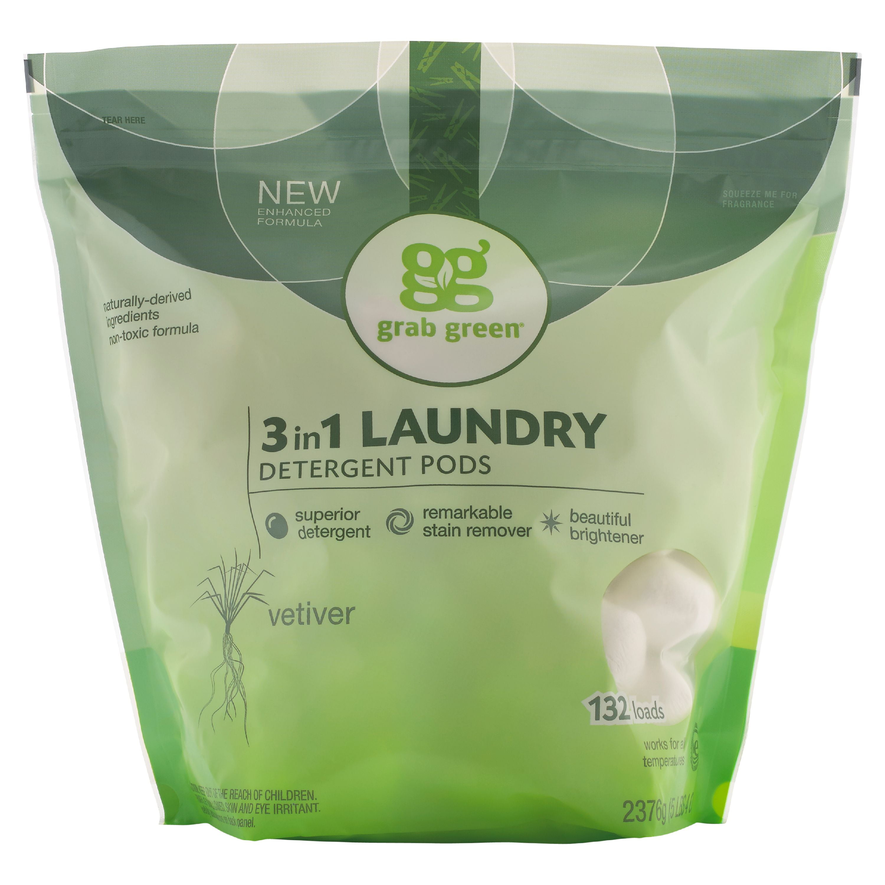 Grab Green Natural 3 in 1 Laundry Detergent Pre-Measured Powder Pods ...
