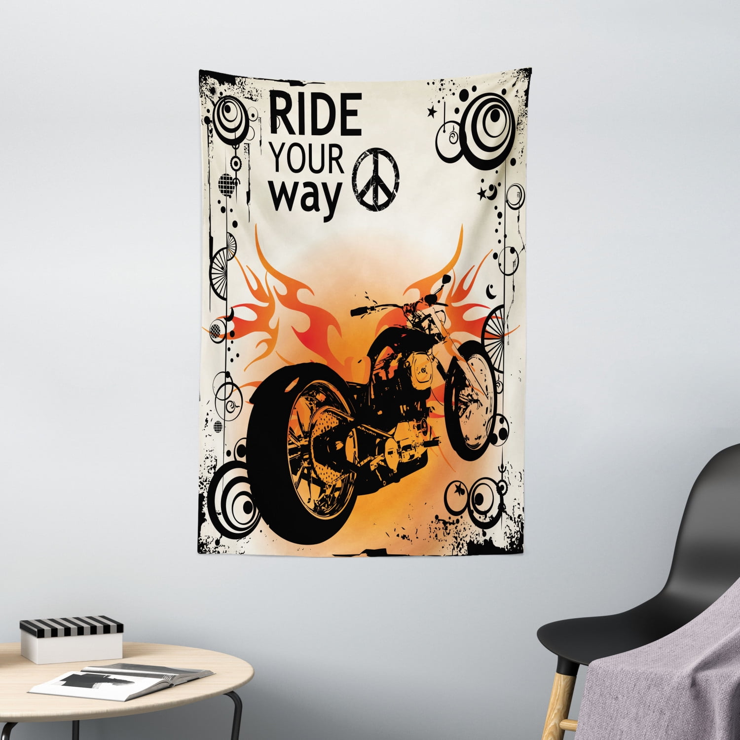Manly Decor Wall Hanging Tapestry, motorcycle image with ride your way ...