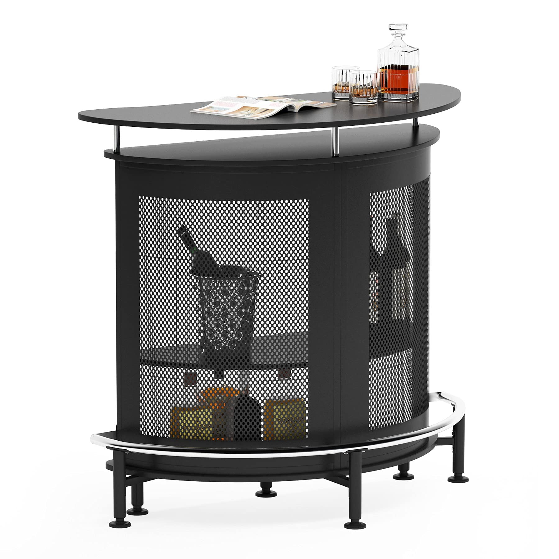 TribeSigns Bar Unit with Metal Mesh Front, Home Liquor Bar Table with ...