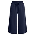 AherBiu Wide Leg Capri Pants for Women Drawstring Elastic High Waisted ...
