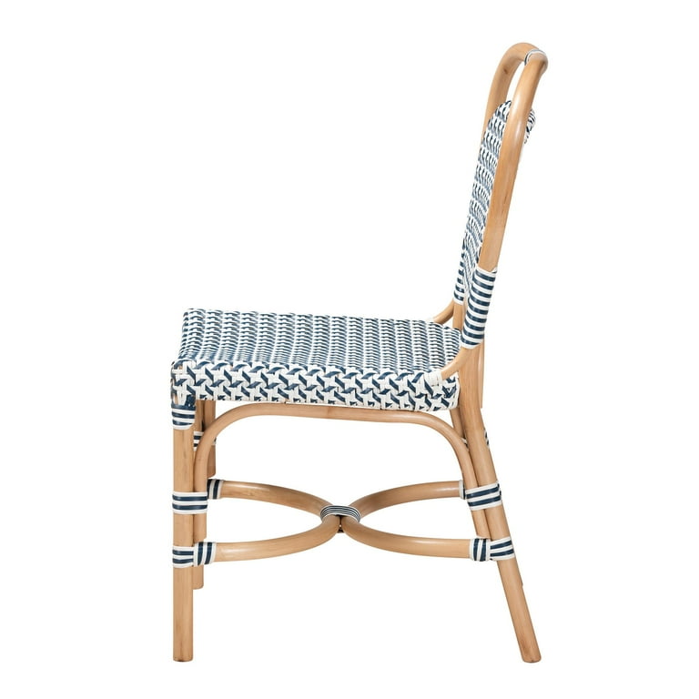 Bali Pari Luciana Modern French Blue and White Weaving Natural Rattan Bistro Chair