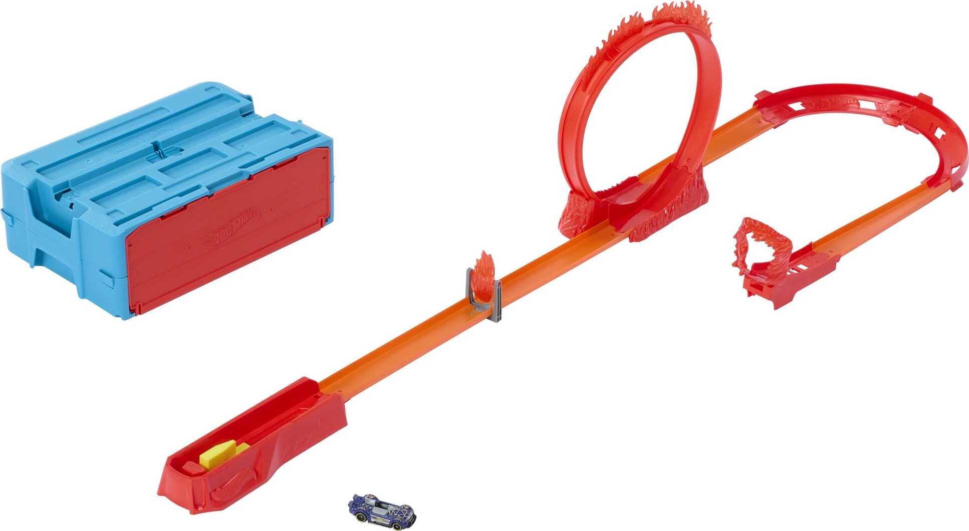 Hot Wheels Fire-Themed Track Building Set with 1 Hot Wheels Toy Car ...