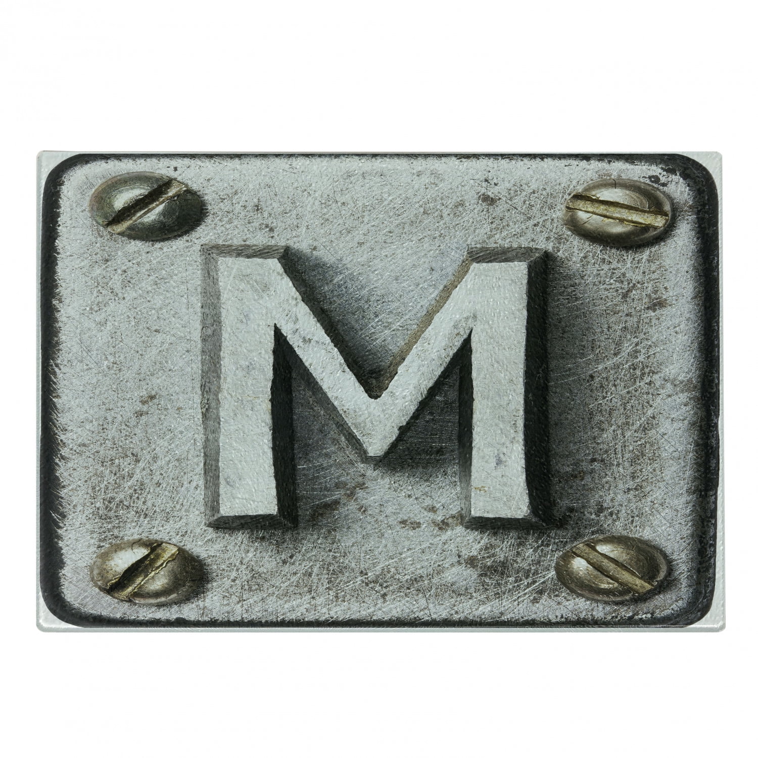 Letter M Cutting Board, Zinc Iron Steel Alphabet Typeset with Grunge ...