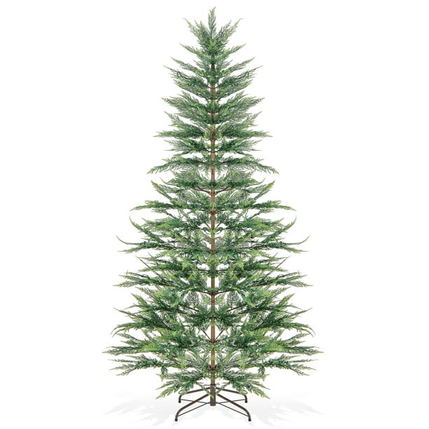 Topbuy 7.5 FT Artificial Cypress Christmas Tree Pre-lit Hinged Xmas ...
