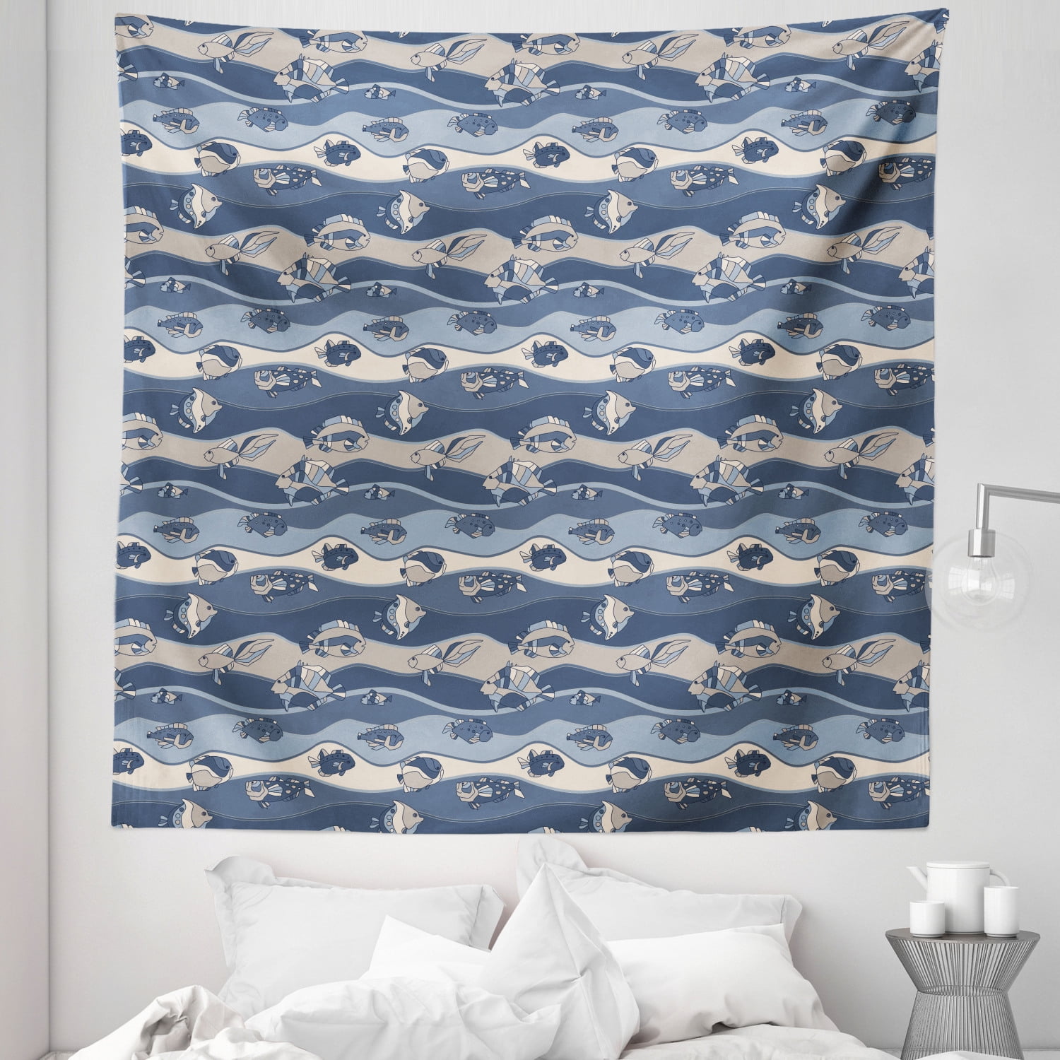 Fish Tapestry, Inspired Geometric Aquarium Geometric Pattern Cartoon ...
