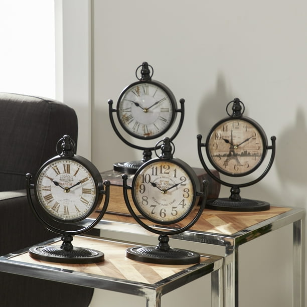 DecMode 12" Black Metal Clock with Swing Stand, Set of 4 - Walmart.com