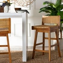 bali & pari Sofia Rattan and Mahogany wood BOHO Counter Stool, Natural ...