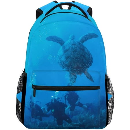 Sea Turtle Underwater Swim Coral Reef Diver Blue Deep Ocean Bubble ...