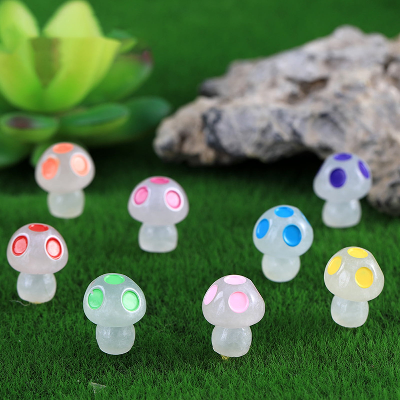 Glow in The Dark Miniature Sculpture - 10Pcs Resin - Luminous Mushroom ...