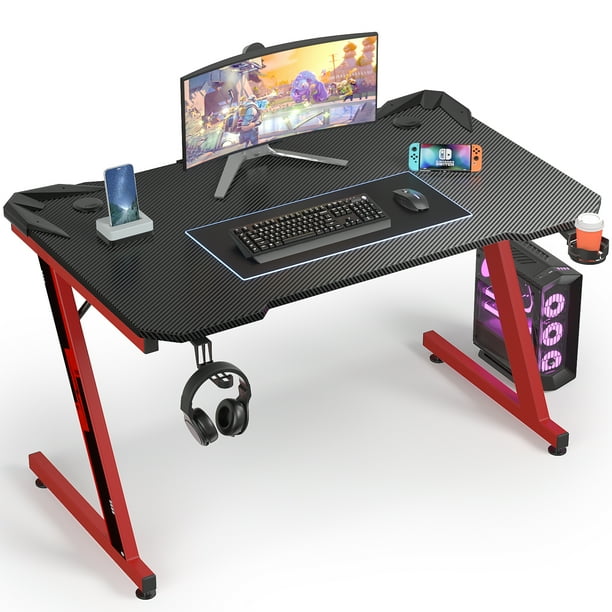 Homall 44 Inches Z-Shaped Gaming Desk Carbon Fiber Surface Desk with ...
