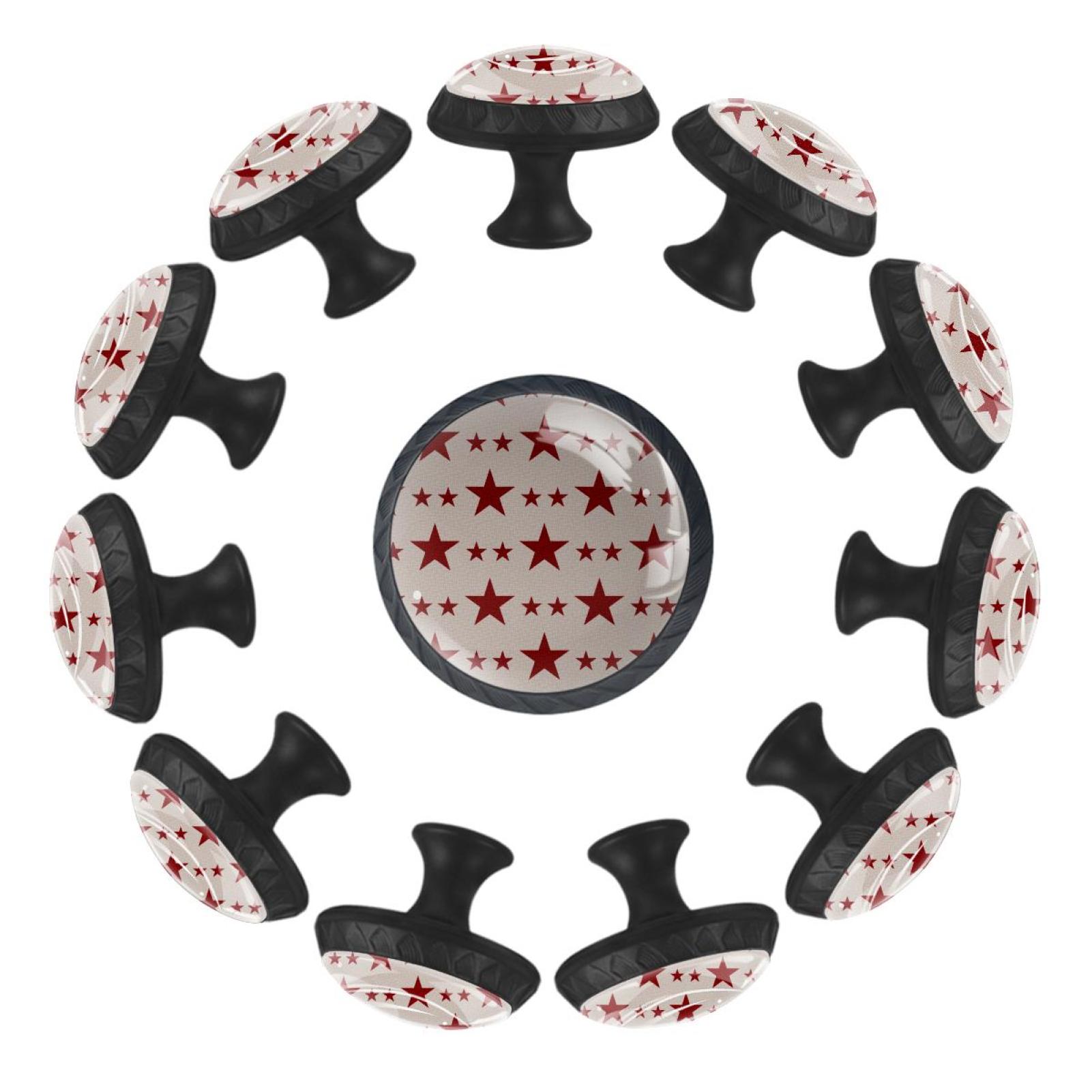 12 Pack Round Crystal Glass Knobs Red Stars Pull Handle for Kitchen ...