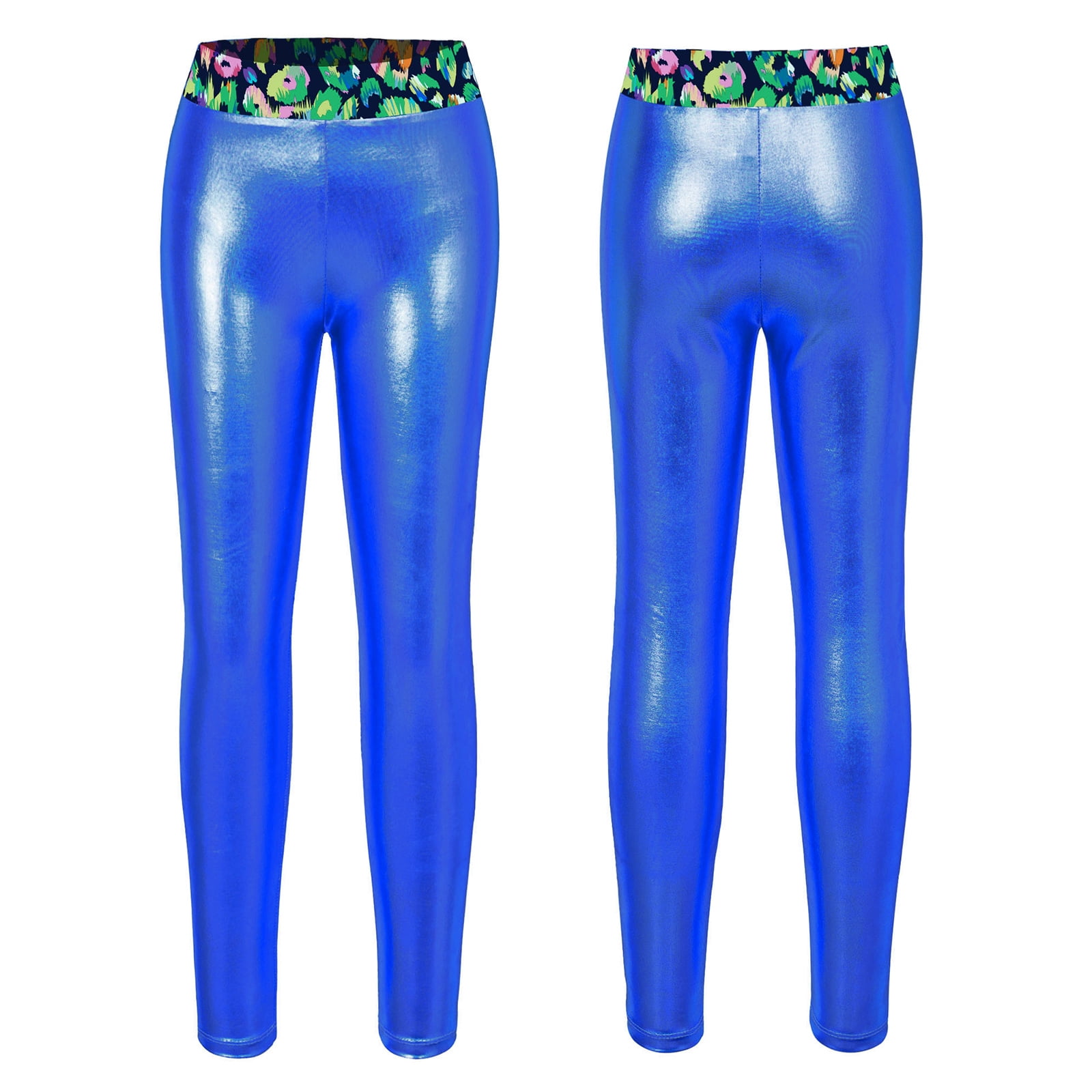 DPOIS Kids Girls Shiny Metallic Dance Leggings High Waist Footless Yoga ...