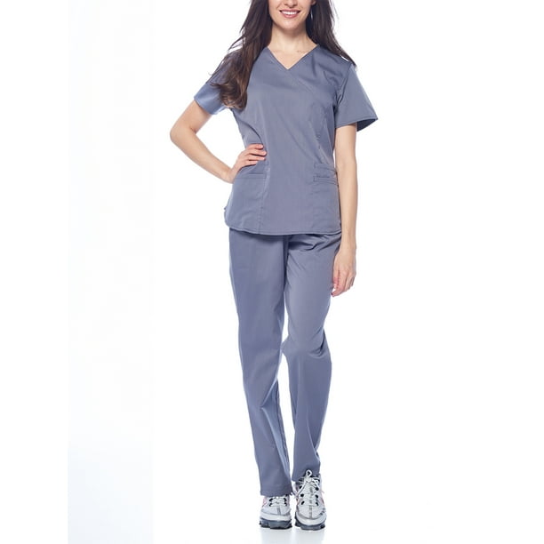 Dagacci Medical Uniform Womens Fitted Y Neck Natural Stretch Scrub Set