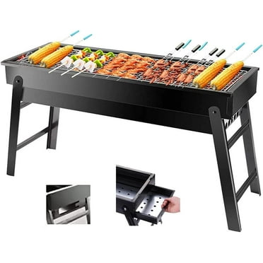"Outsunny 28"" Large Outdoor Stainless Steel Portable Folding Charcoal BBQ Grill Set" - Walmart.com