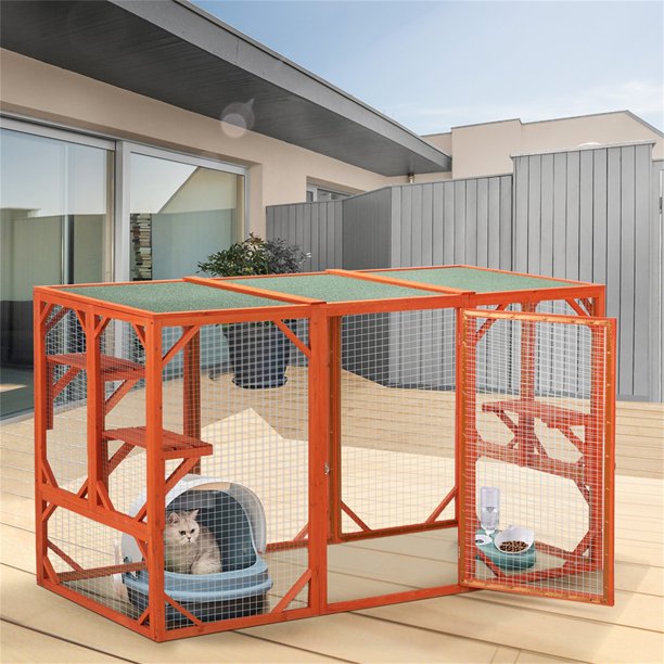 Pefilos 70" Pet Cages for Cats Kitty Enclosure with Door Rabbit Hutch ...